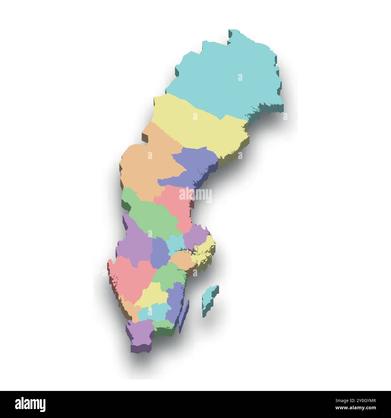 3d isometric colored map of Sweden with borders of regions Stock Vector ...