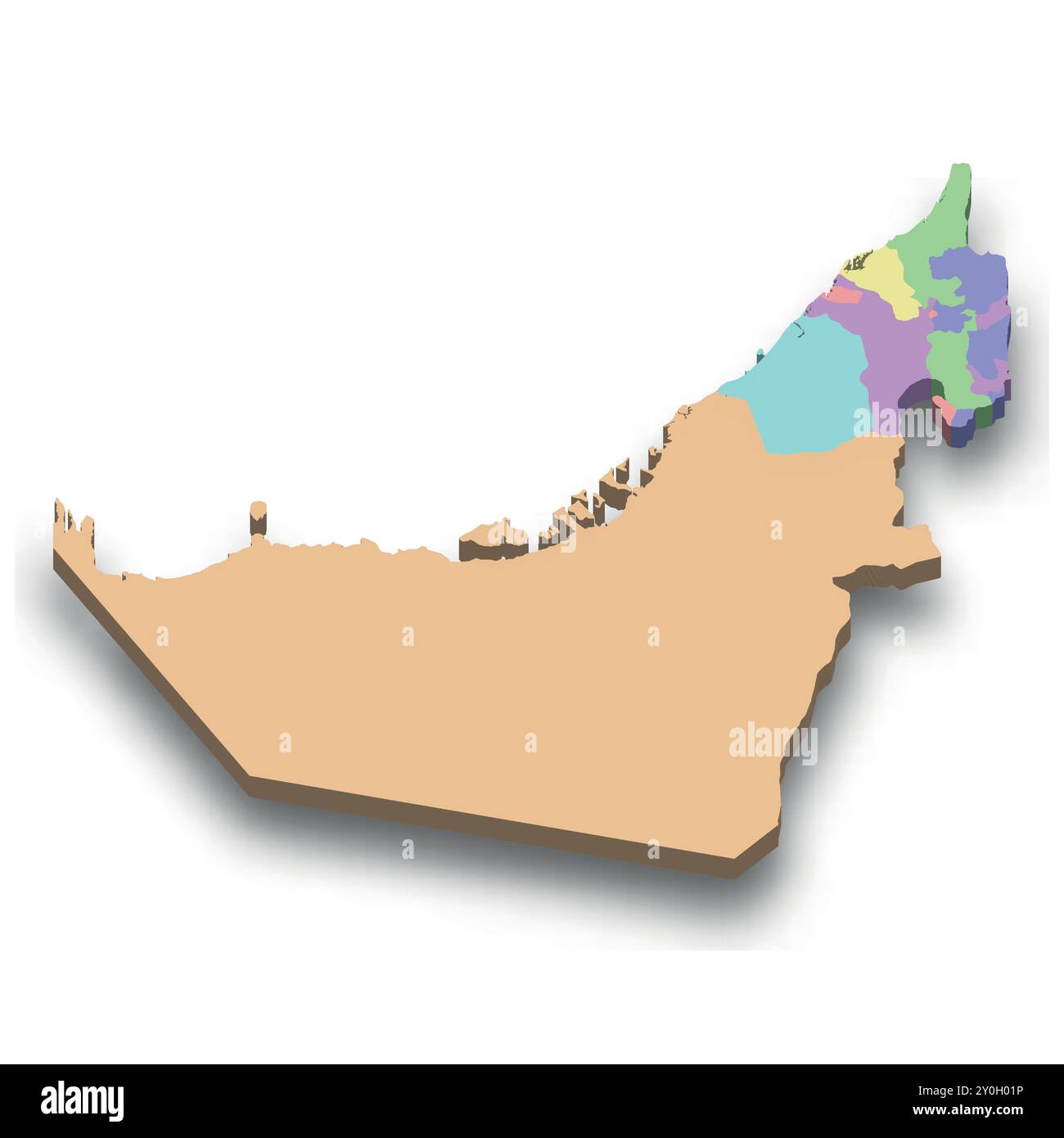 3d isometric colored map of United Arab Emirates with borders of ...