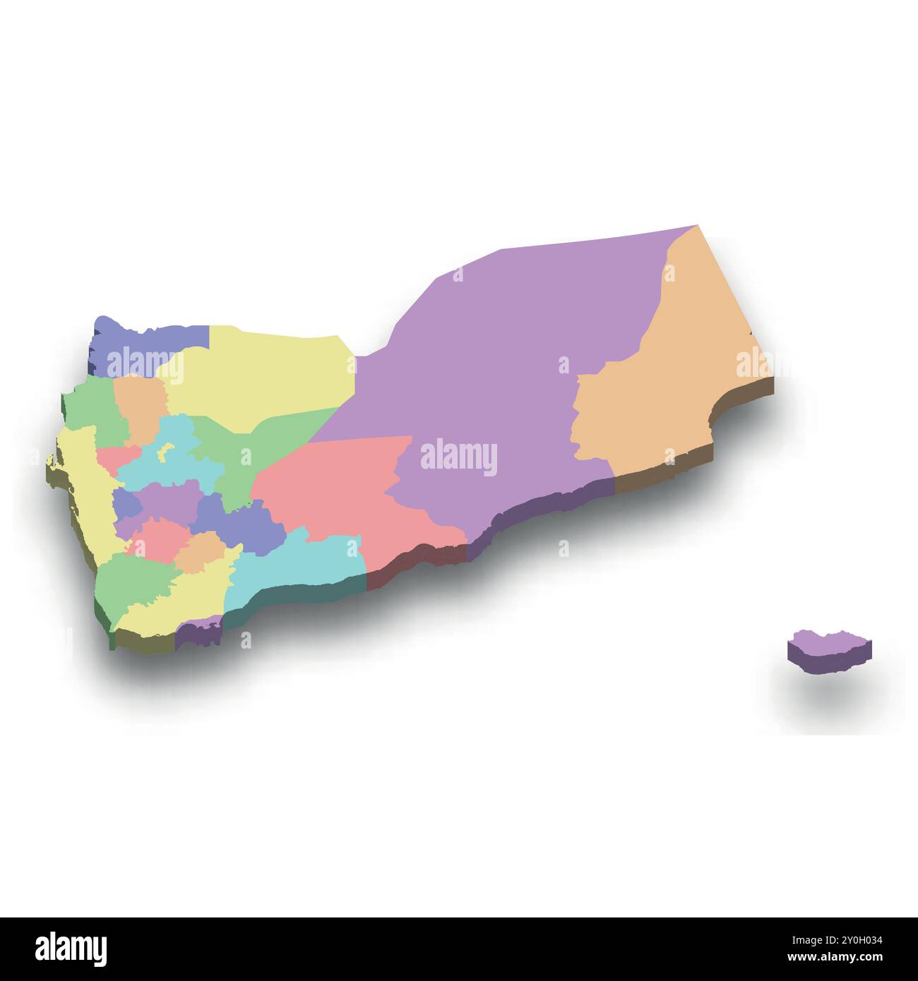 3d isometric colored map of Yemen with borders of regions Stock Vector ...