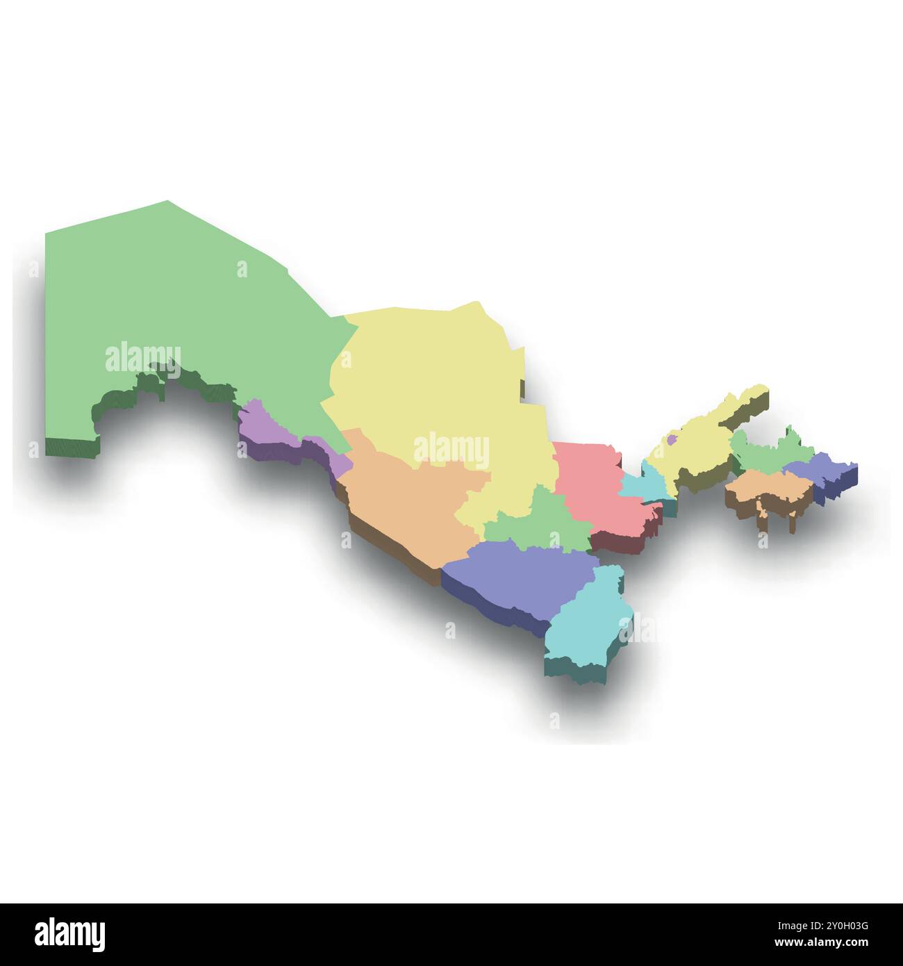 3d isometric colored map of Uzbekistan with borders of regions Stock Vector Image & Art - Alamy