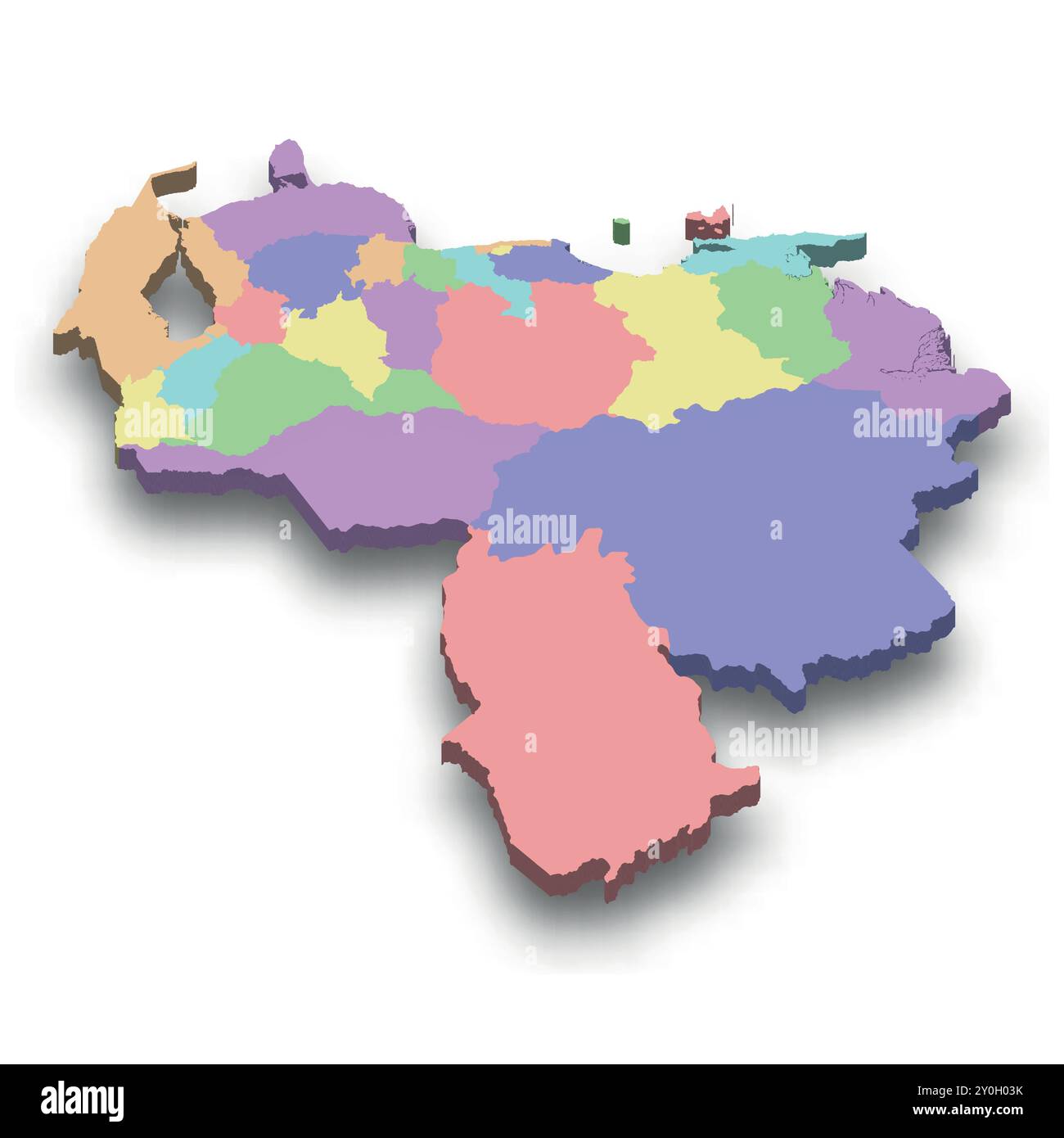 3d isometric colored map of Venezuela with borders of regions Stock ...