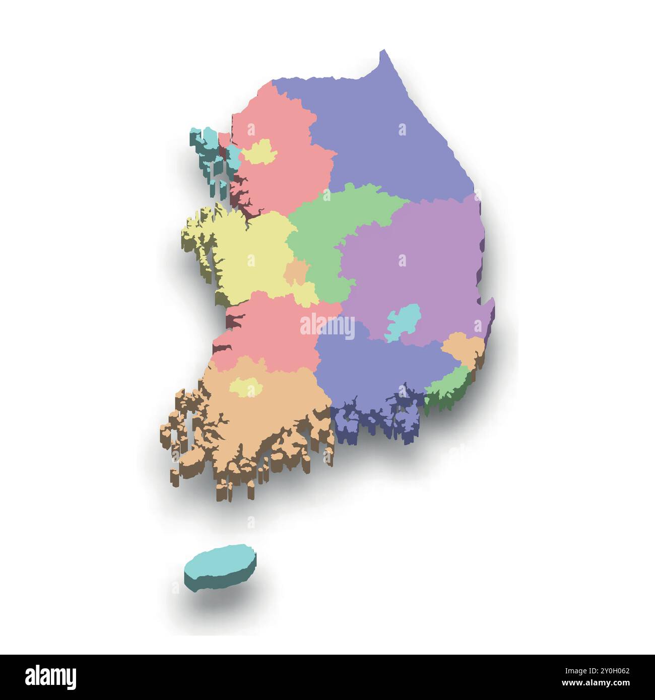 3d isometric colored map of South Korea with borders of regions Stock ...