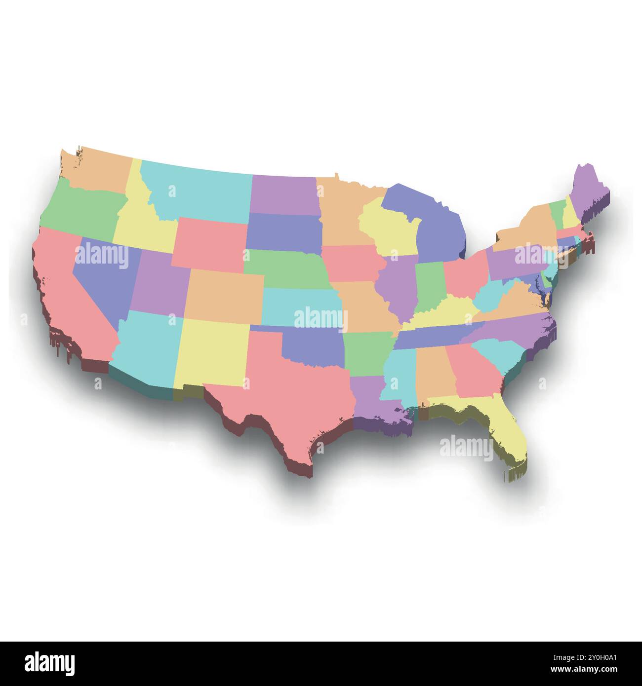 3d isometric colored map of United States with borders of regions Stock ...