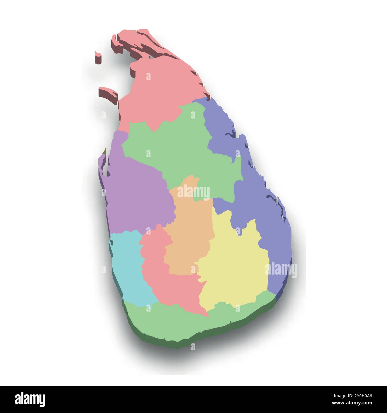 3d isometric colored map of Sri Lanka with borders of regions Stock ...