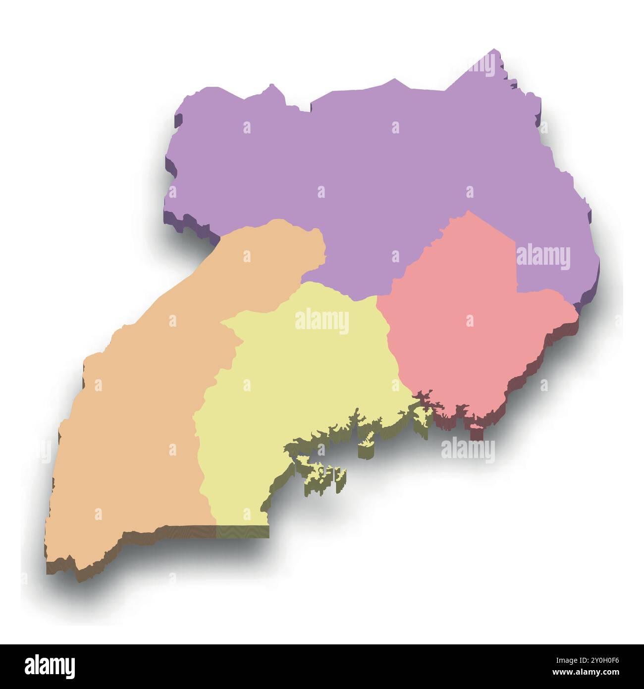 3d isometric colored map of Uganda with borders of regions Stock Vector ...