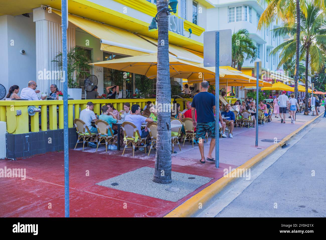 Vibrant street scene on Ocean Drive in South Beach, Miami, with an ...
