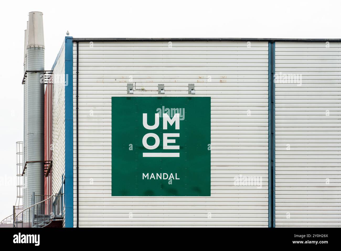 Lindesnes, Norway - August 07 2022: UMOE Mandal logo on the wall of a ...