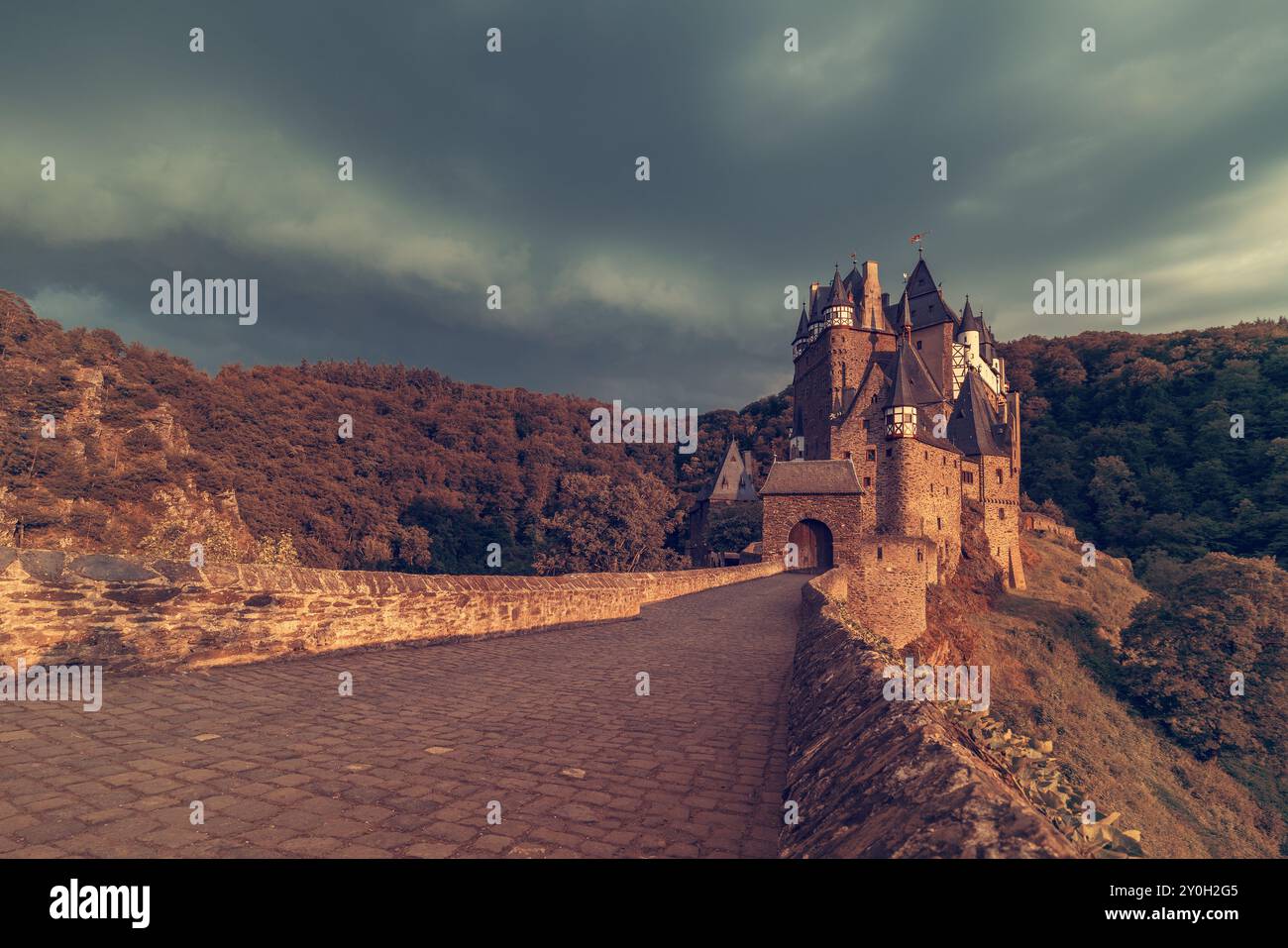 View of the Eltz Castle fortification in the Eifel, Germany Stock Photo ...