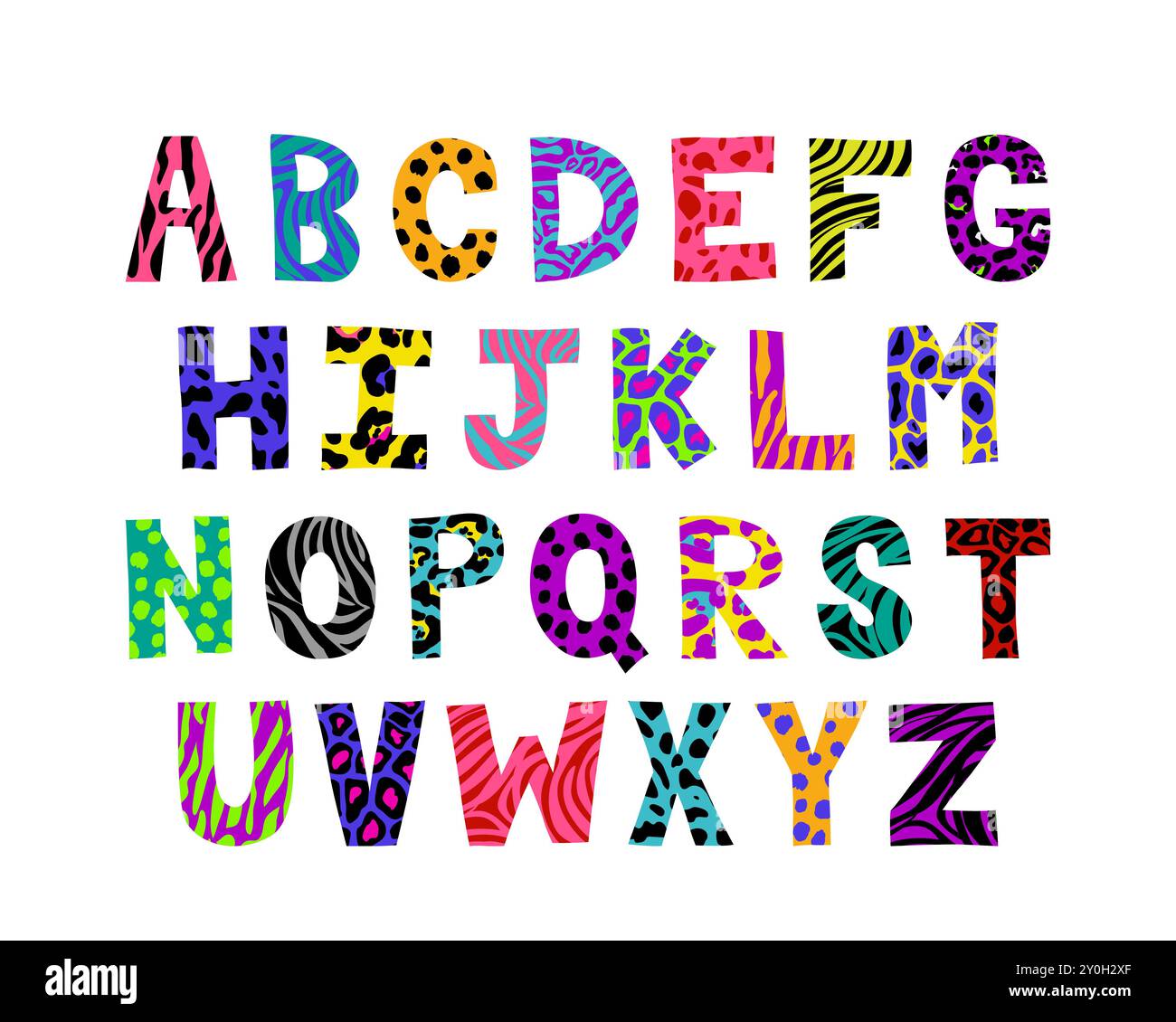 Acid wild animal font. isolated English alphabet Stock Vector Image ...