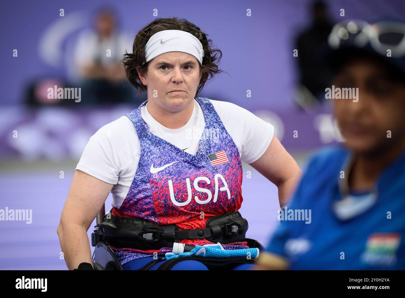 Cassie Mitchell of the U.S. looks on during the women's discuss throw ...