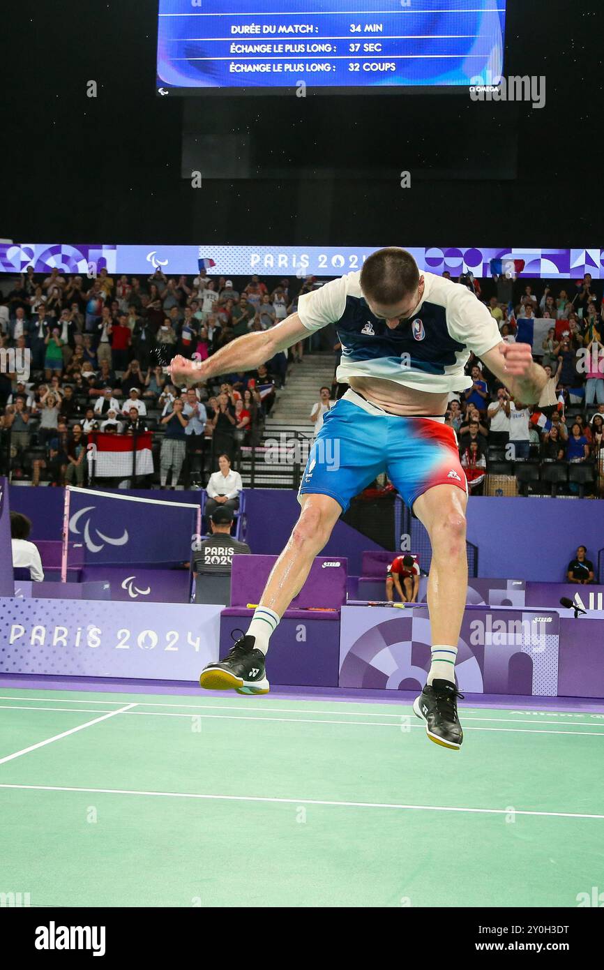 Lucas Mazur of Team France wins gold in para badminton (SL4) over Suhas Yathiraj of India on ...