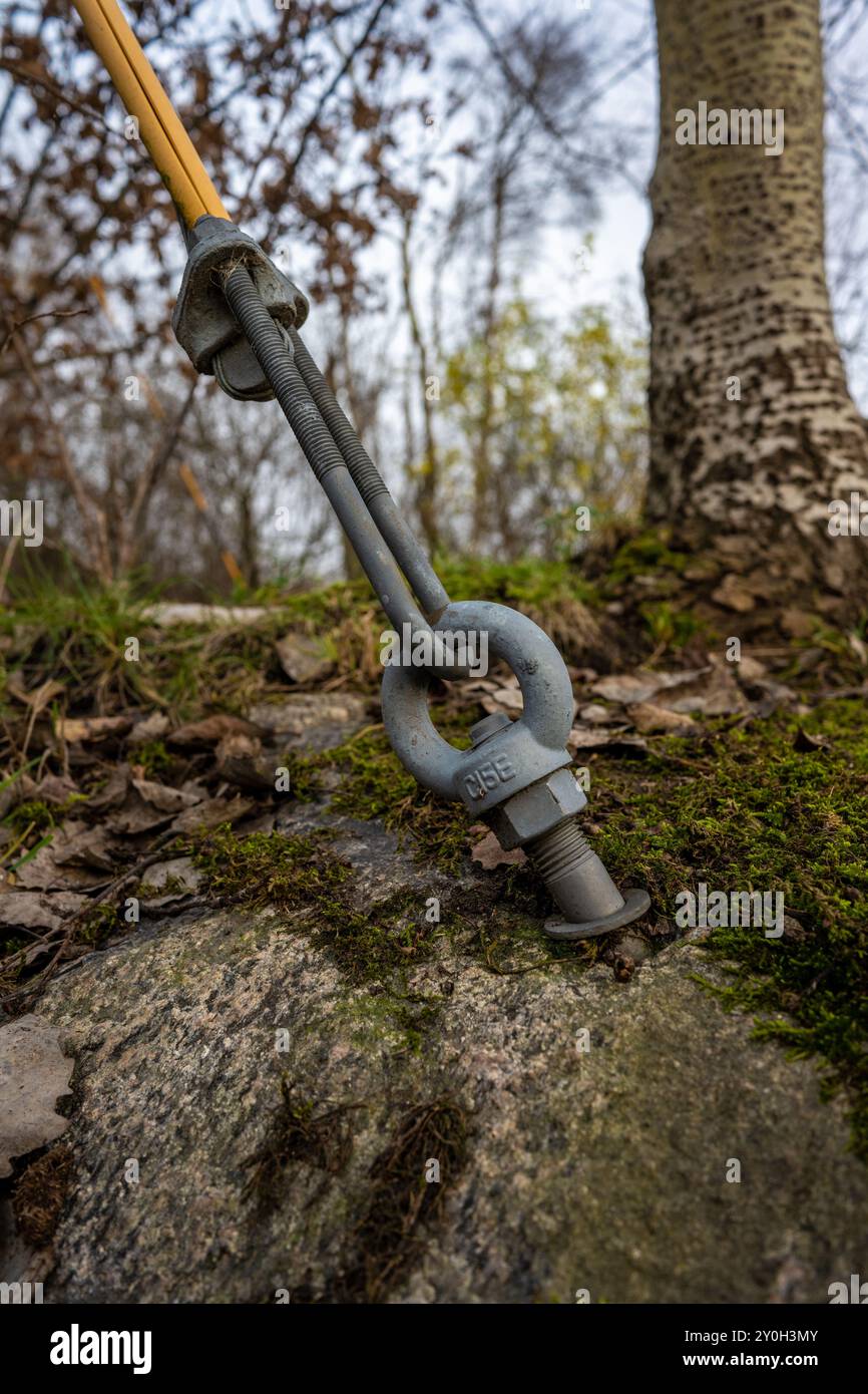 Gothenburg, Sweden - december 06 2022: Bolt and wire tensioner securing ...
