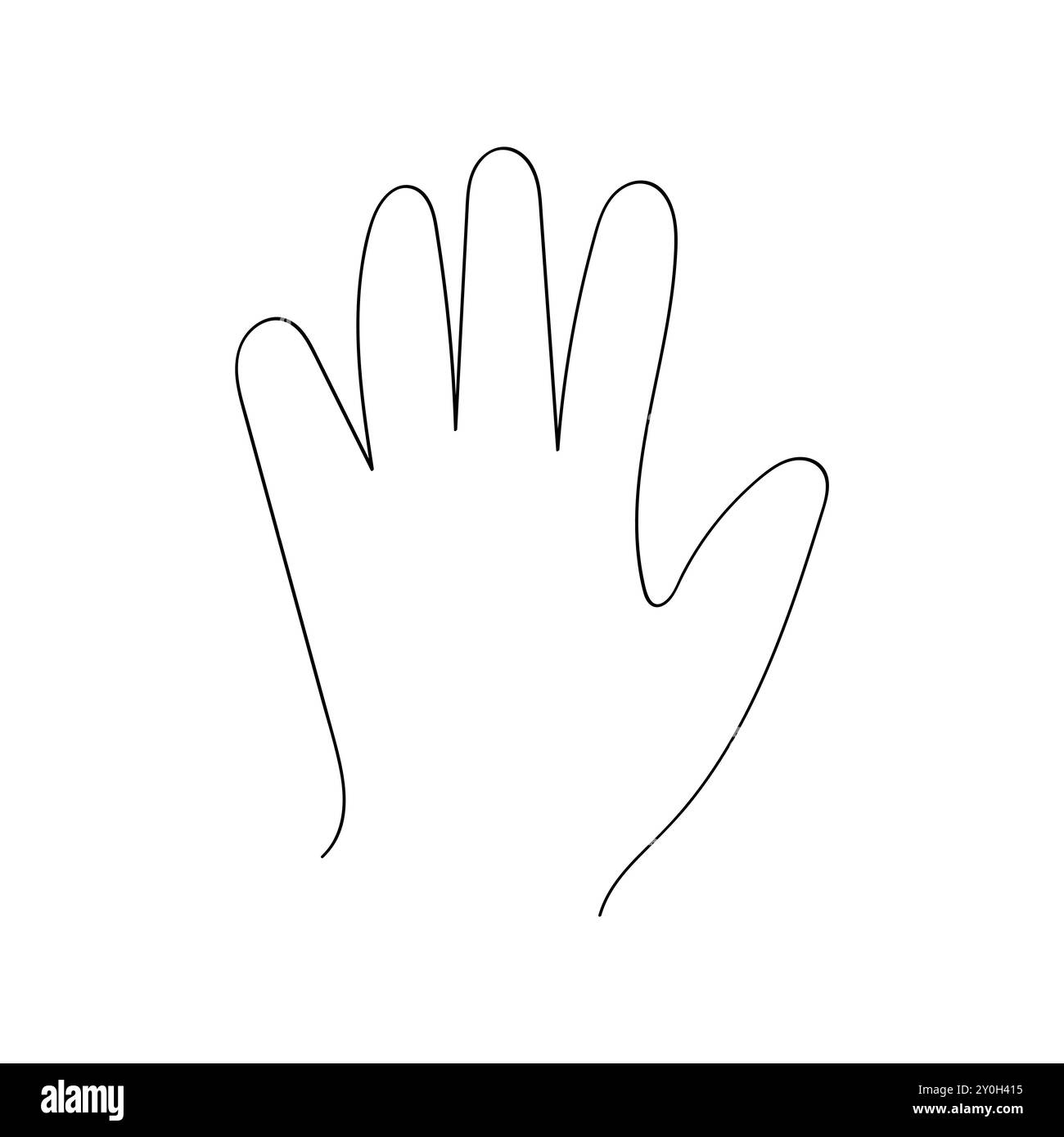 Outline drawing of an open hand, minimalistic design on white ...