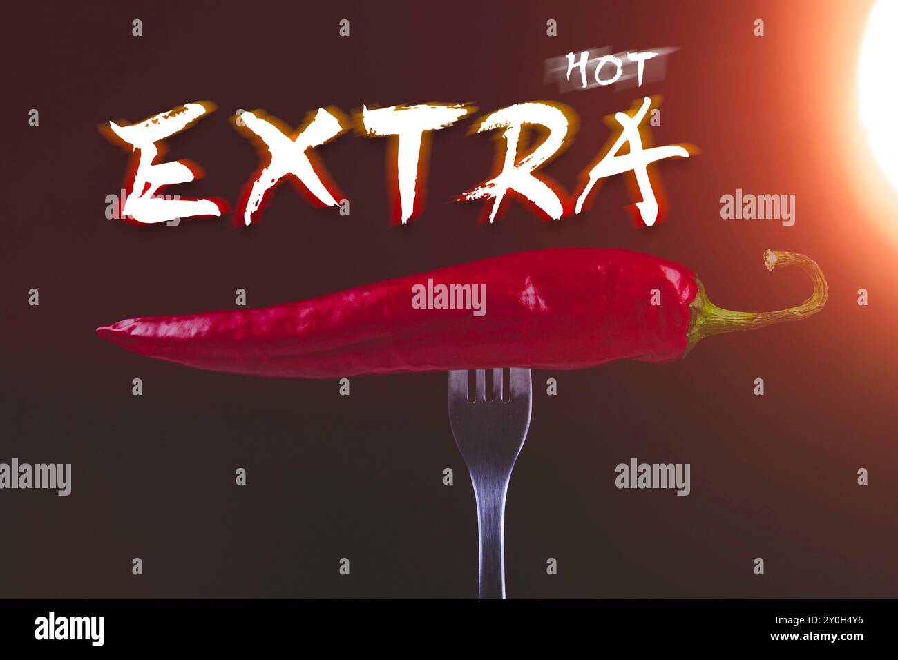 Hot chili peppers on fork. Extra spicy. Mexican food with pepper ...