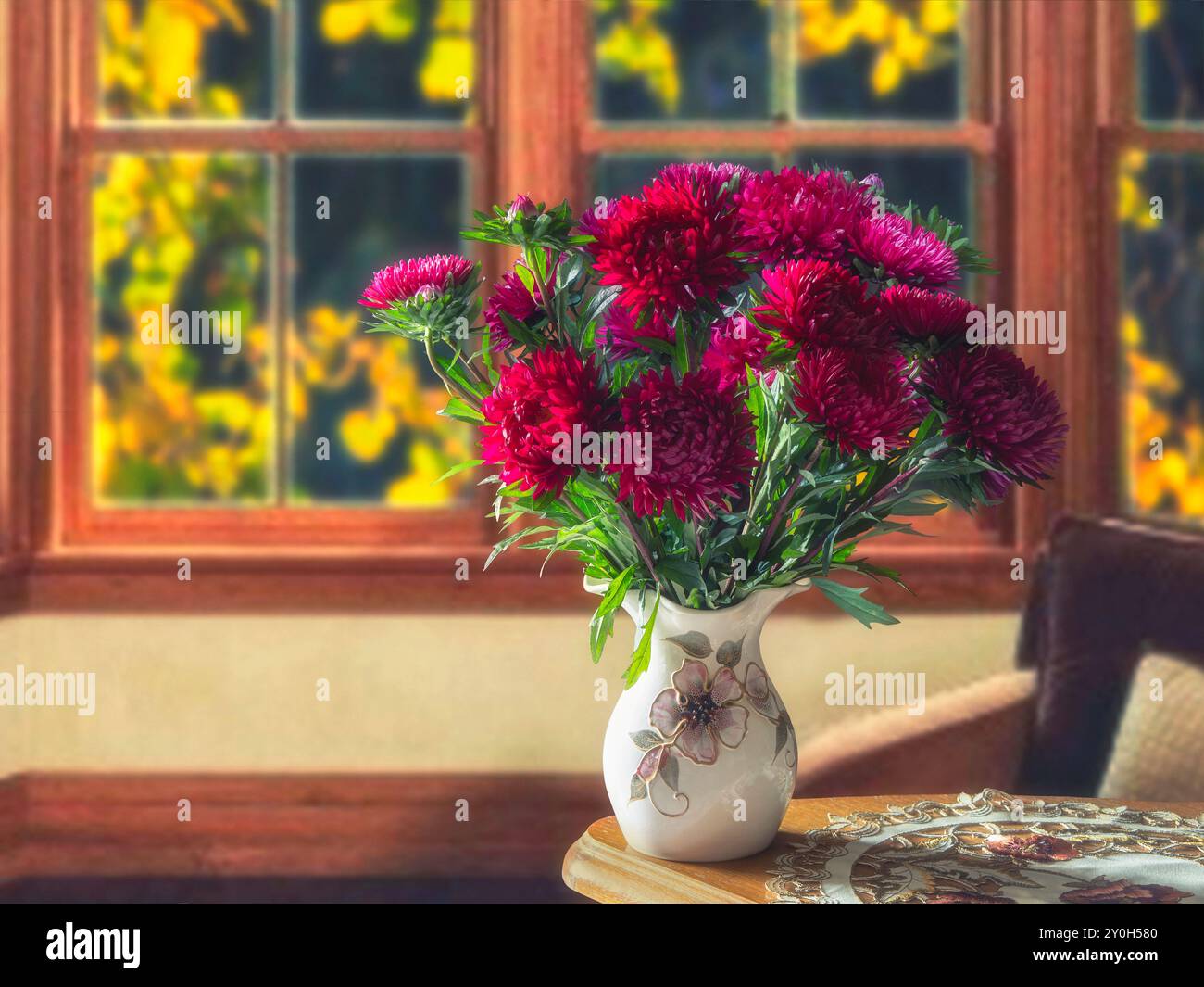 Still life with bouquet of aster flowers in vase Stock Photo - Alamy