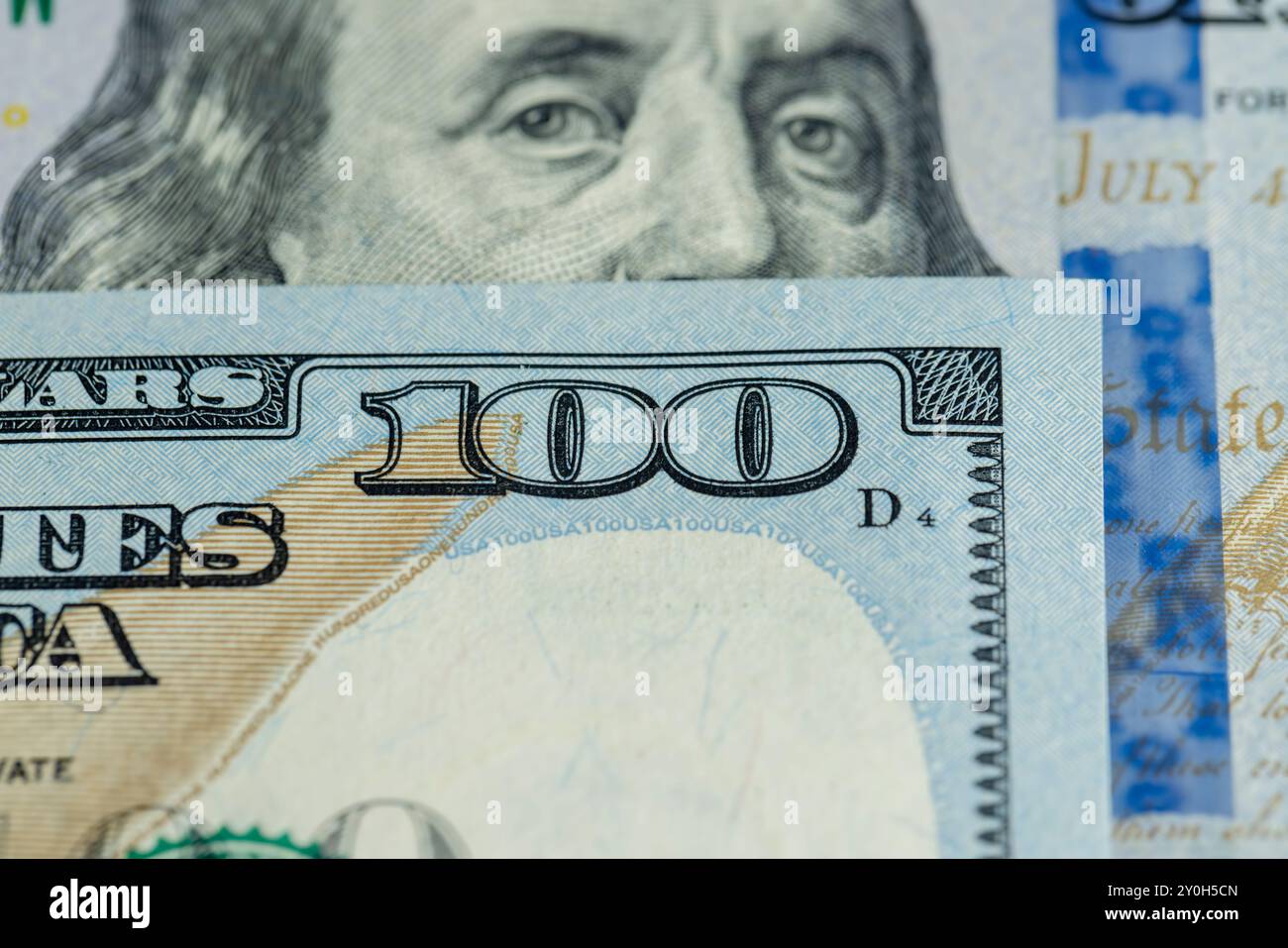 One hundred American dollars close-up, details of a genuine American ...