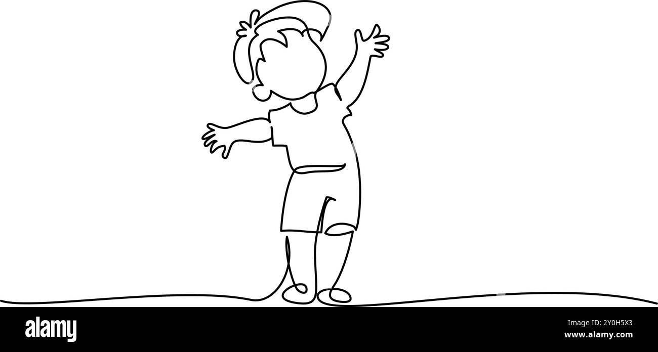 Little cute boy standing. Continuous one line drawing Stock Vector ...