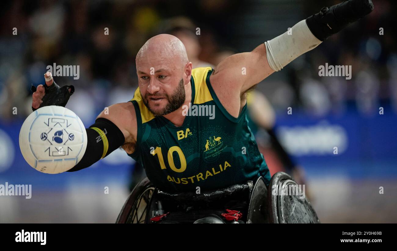 Australia's Chris Bond plays the ball during the wheelchair rugby ...