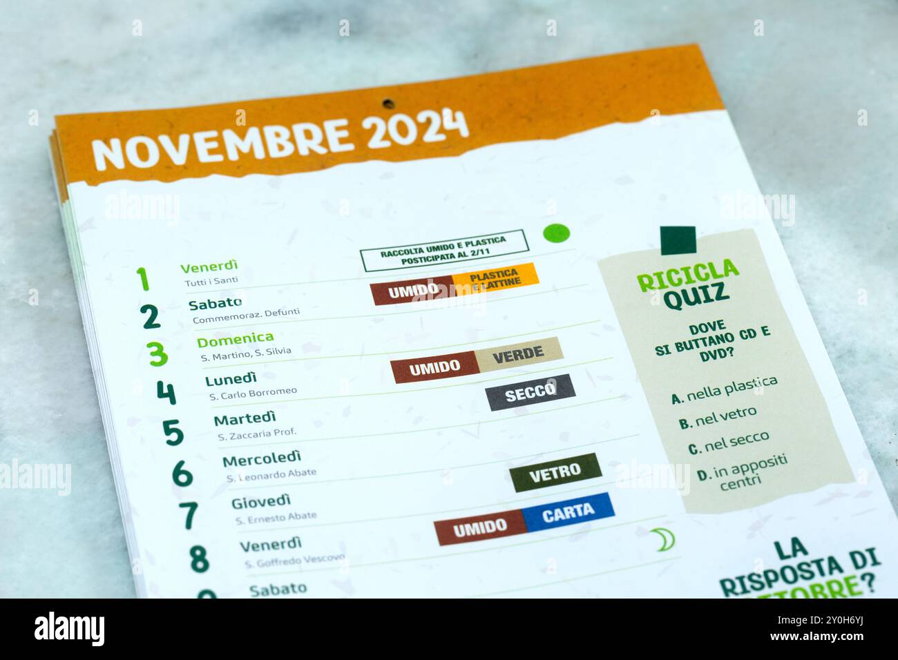 Recycling and household waste schedule calendar November 2024 Stock ...