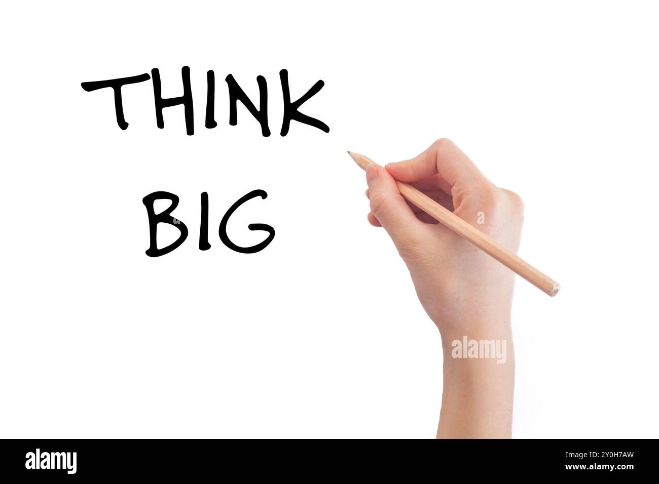 Hand writing think big message on white background. Conceptual think ...