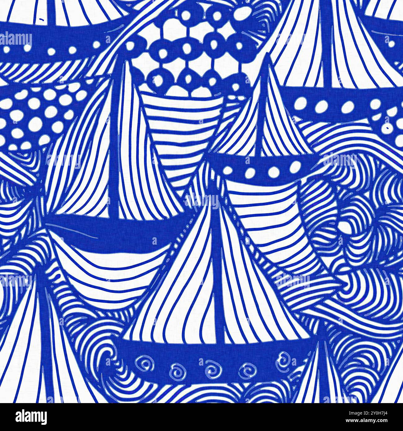 Coastal sail boat in azure ocean blue seamless background, Modern ...