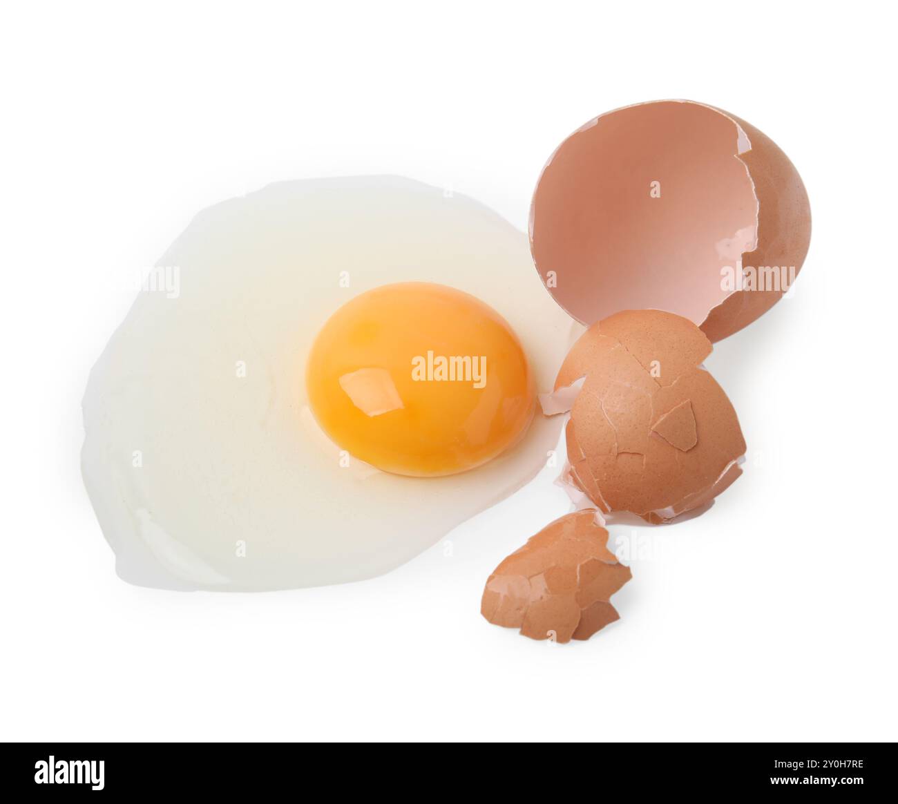 Broken raw egg and shell isolated on white Stock Photo - Alamy