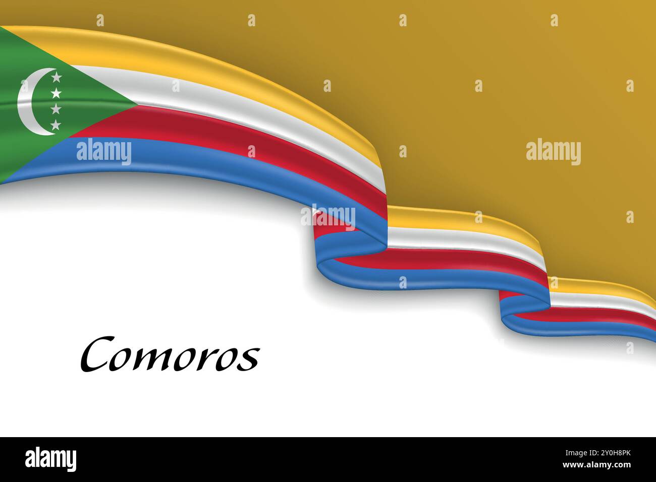 Waving ribbon with flag of Comoros. Template for independence day ...