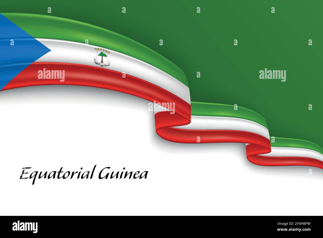 Waving ribbon with flag of Equatorial Guinea. Template for independence ...
