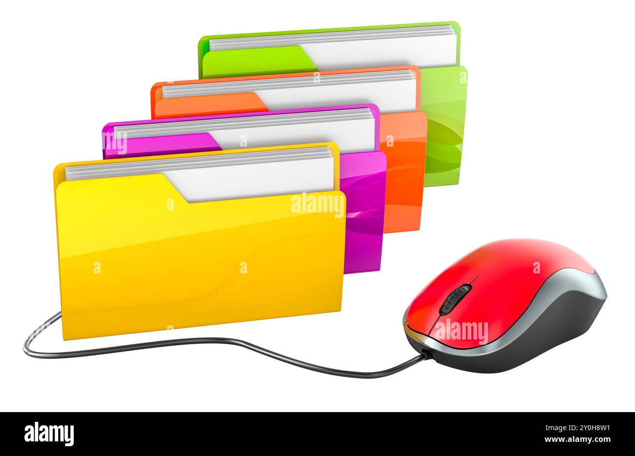 Computer folder icons with computer mouse, 3D rendering isolated on white background Stock Photo ...