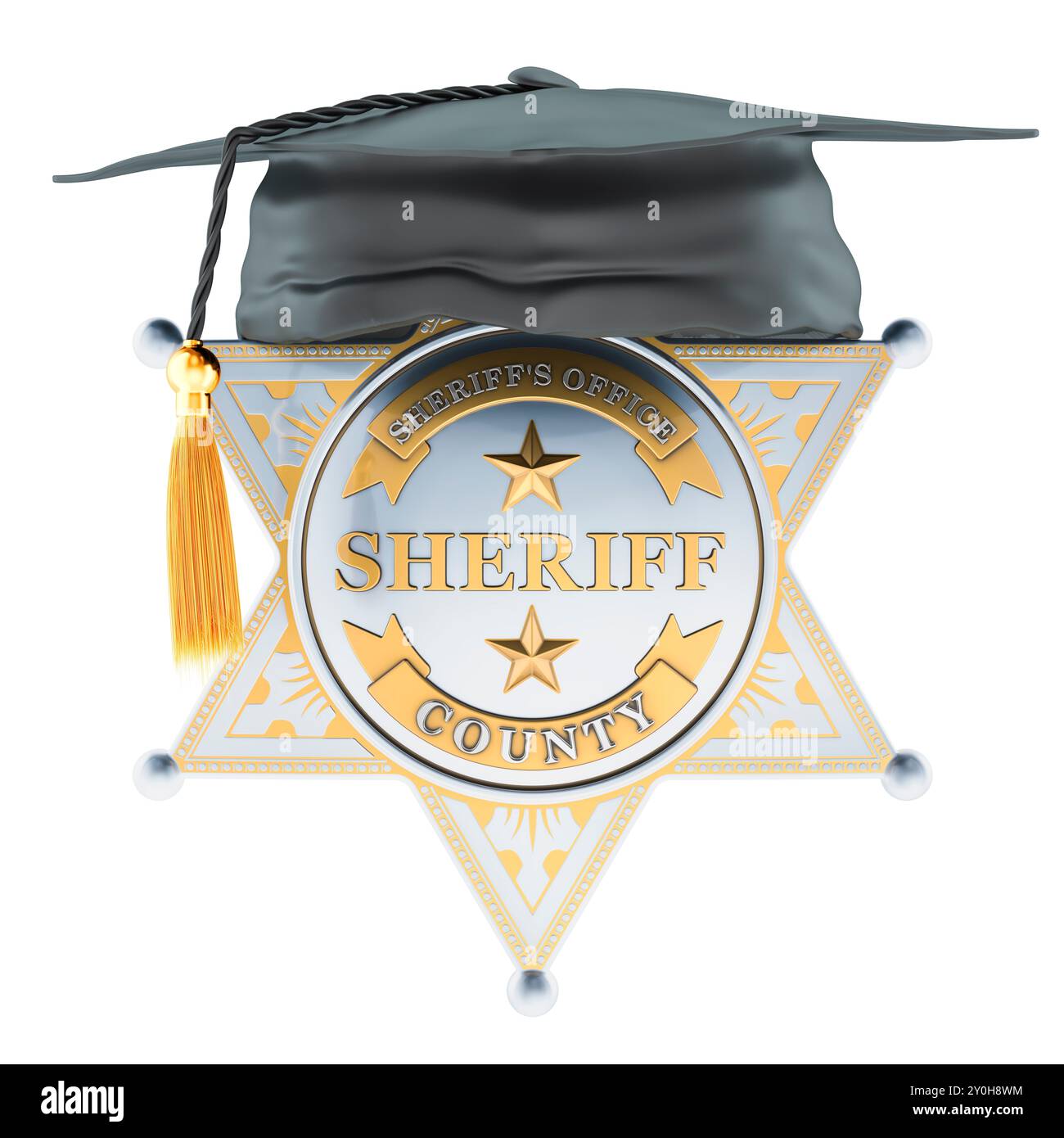 Sheriff Star Badge with graduation cap, 3D rendering isolated on white ...
