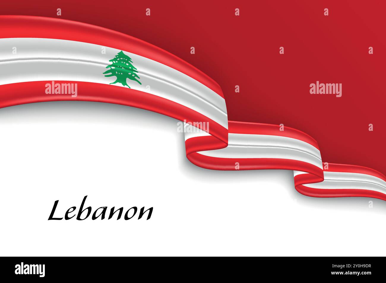 Waving ribbon with flag of Lebanon. Template for independence day ...
