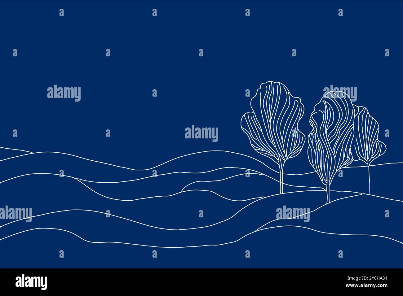 Single continuous line art tree park alley. Outdoors garden landscape ...