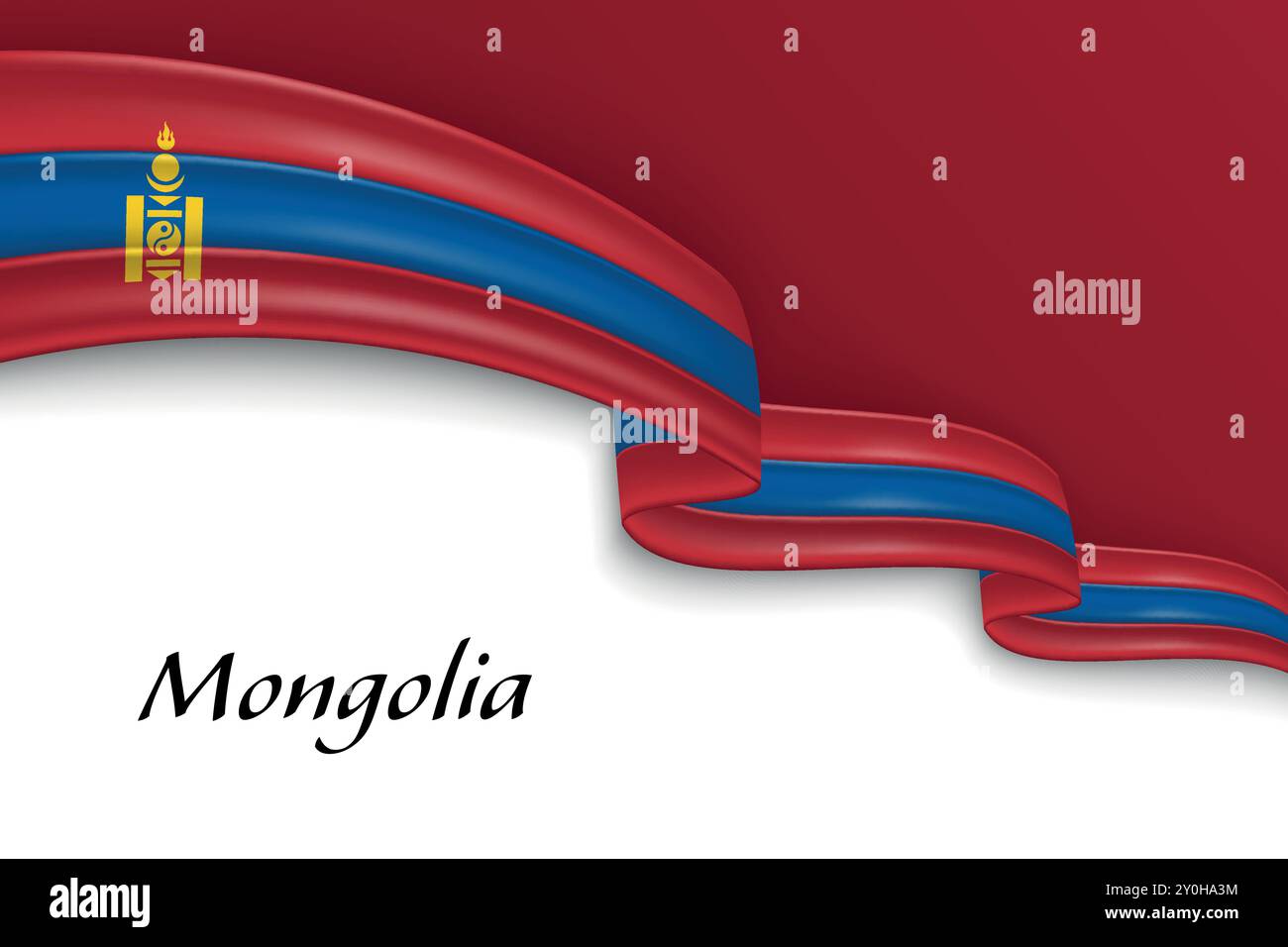 Waving ribbon with flag of Mongolia. Template for independence day ...