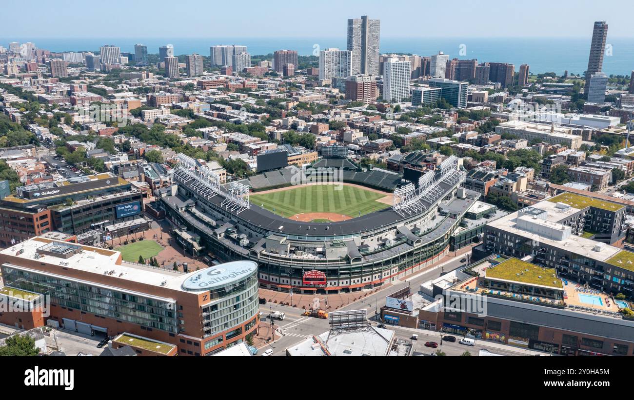 An aerial view of Major League Baseball's Chicago Cubs' Wrigley Field ...