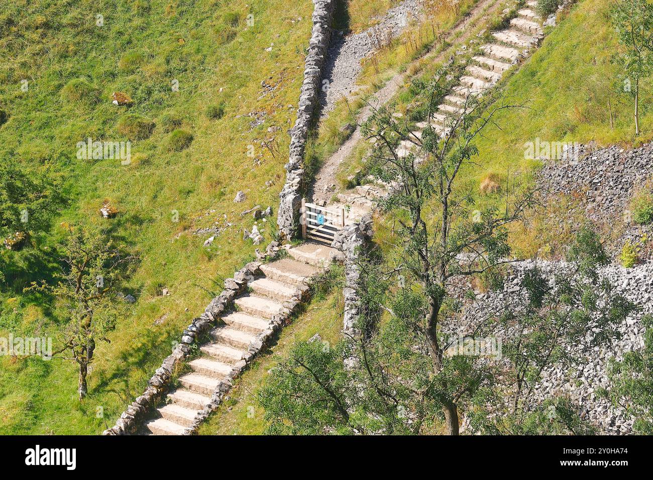 Steps leading up to the limestone pavements above Malham Cove in the ...