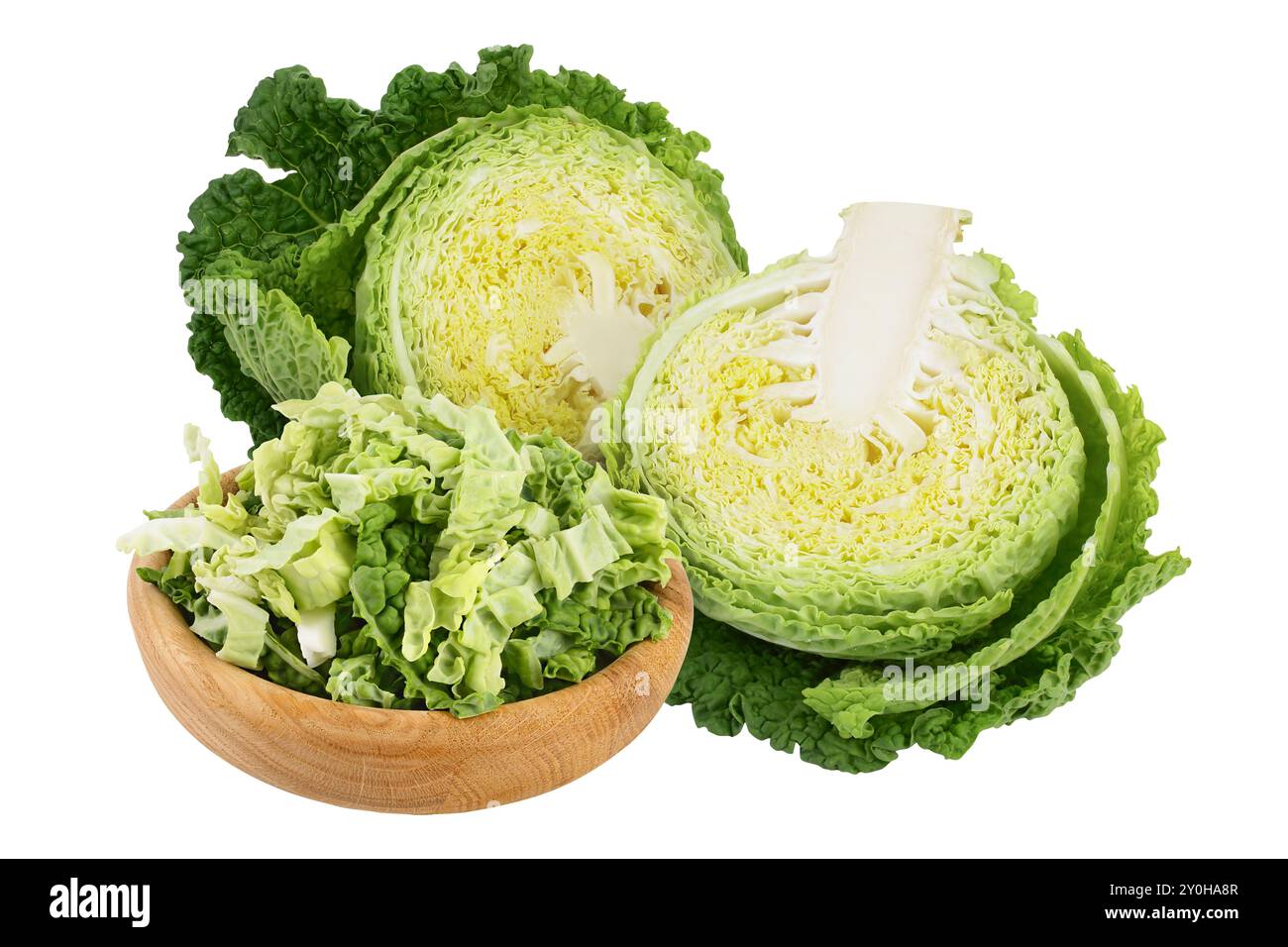Savoy cabbage half isolated on white background with full depth of ...
