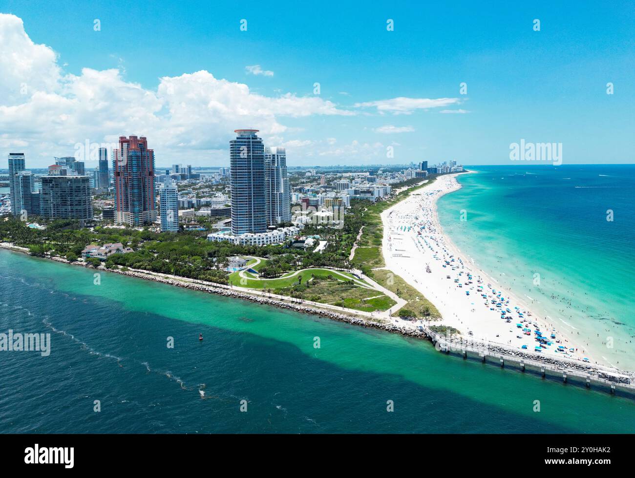 Aerial view of South Pointe Park. Miami Beach. Florida. USA. Summer ...