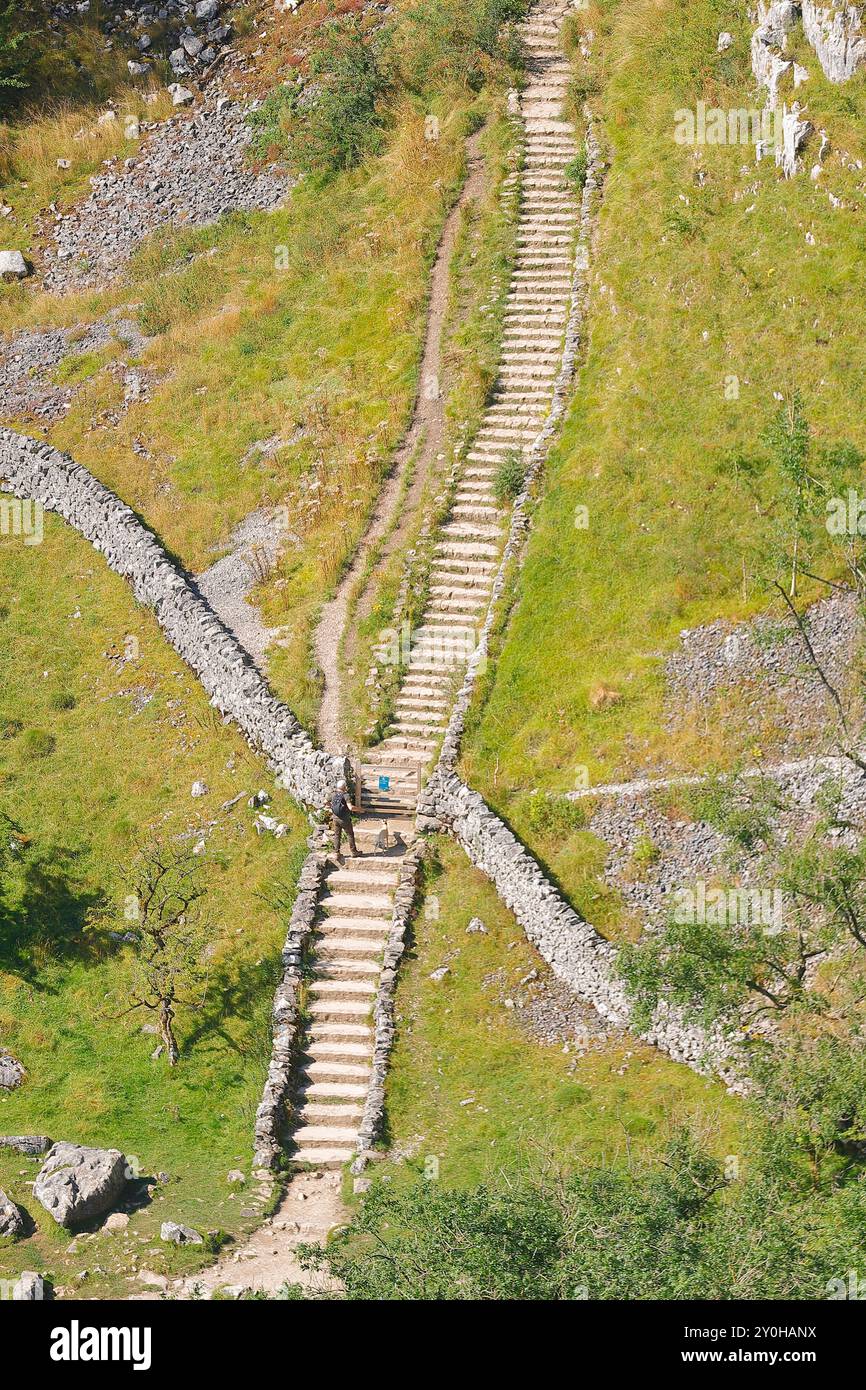 Steps leading up to the limestone pavements above Malham Cove in the ...