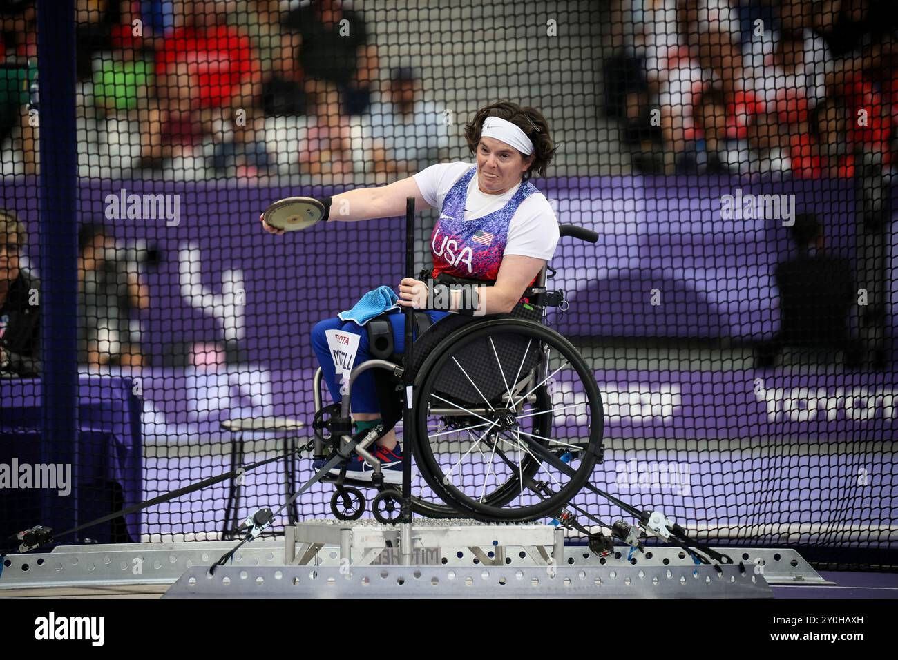 Cassie Mitchell of the U.S. competes in the women's discuss throw F53 ...