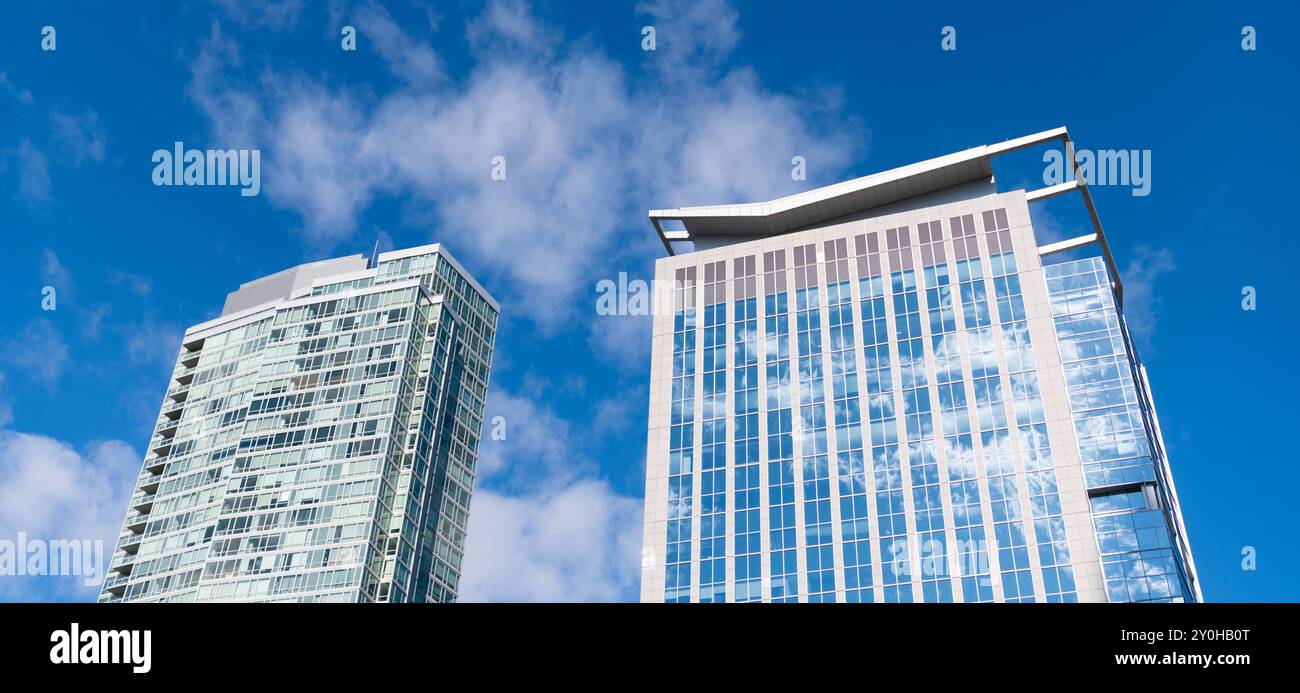 Architecture of modern glass building. Perspective city skyscraper ...
