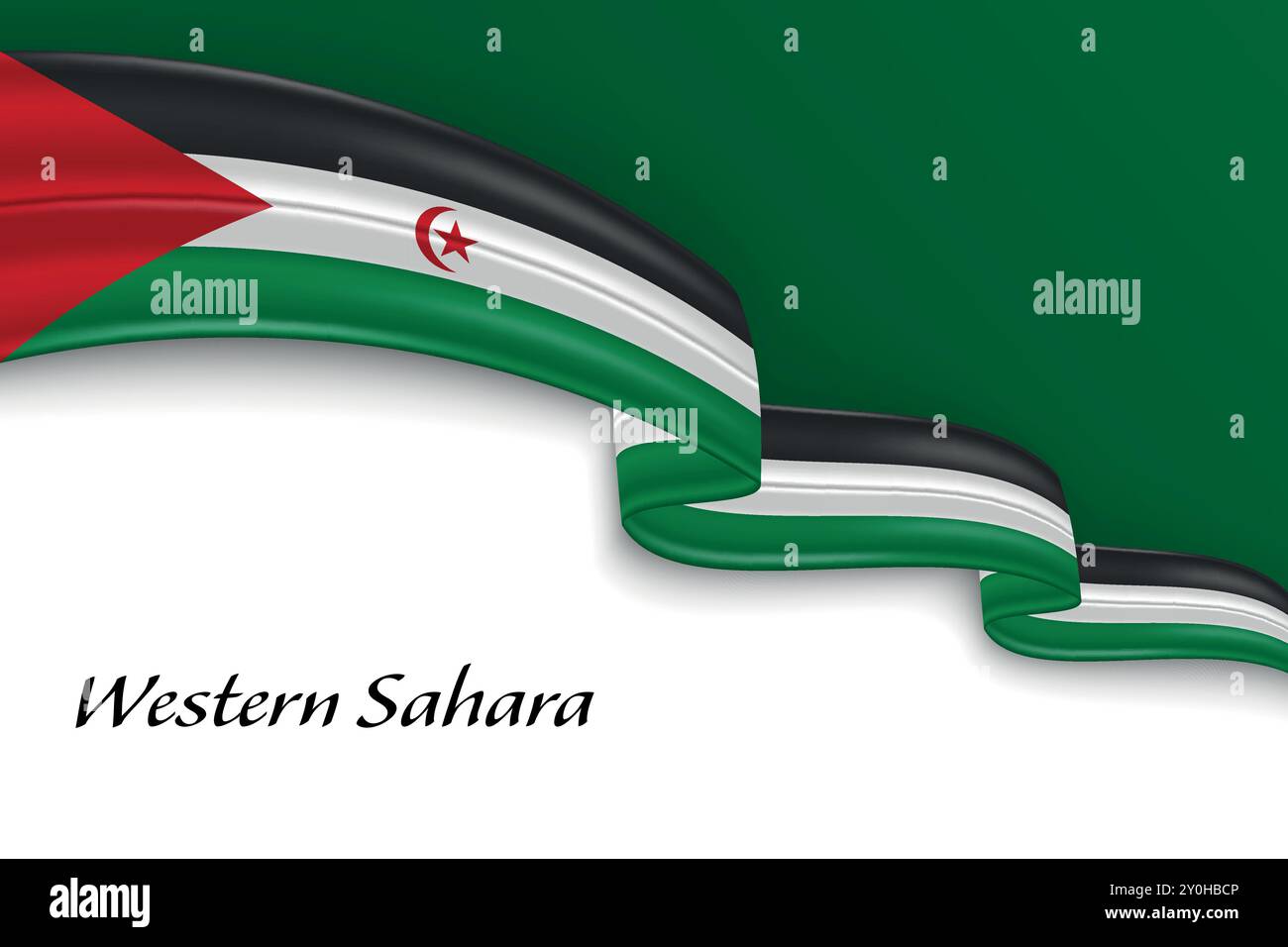 Waving ribbon with flag of Western Sahara. Template for independence ...