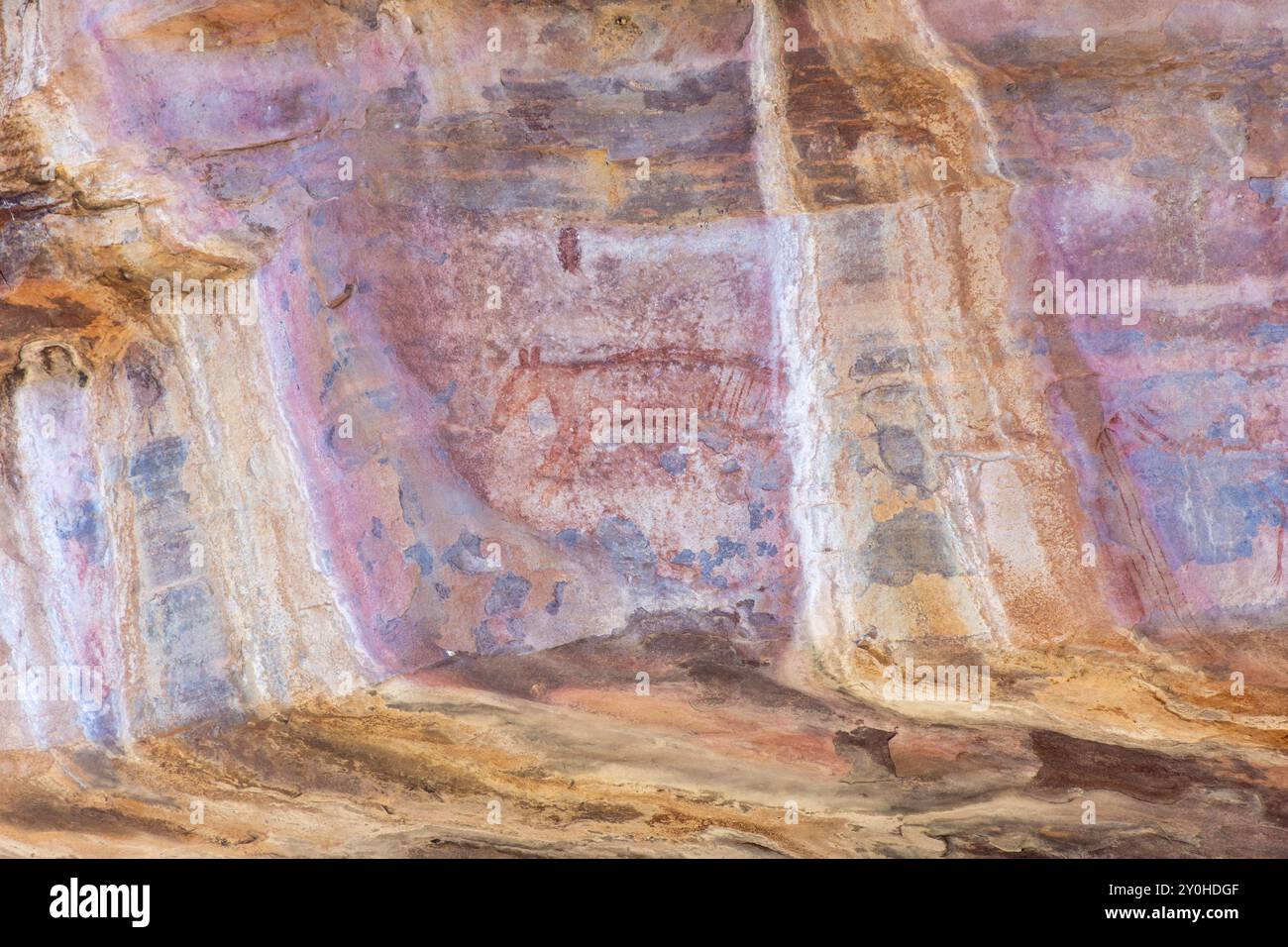 Ancient animal drawings at Ubirr Aboriginal rock art site, Kakadu National Park, Kakadu Highway ...