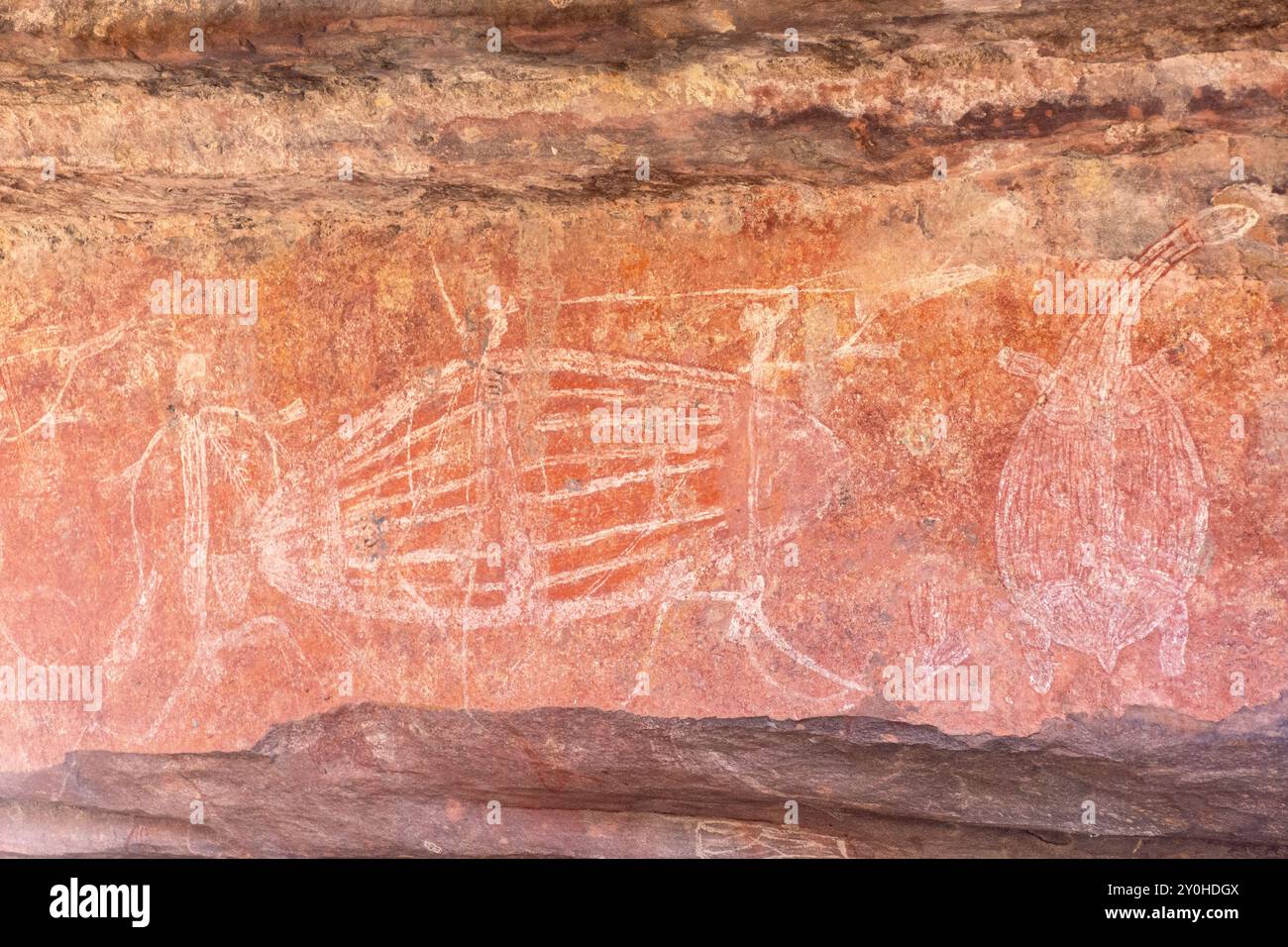 Ancient animal drawings at Ubirr Aboriginal rock art site, Kakadu National Park, Kakadu Highway ...