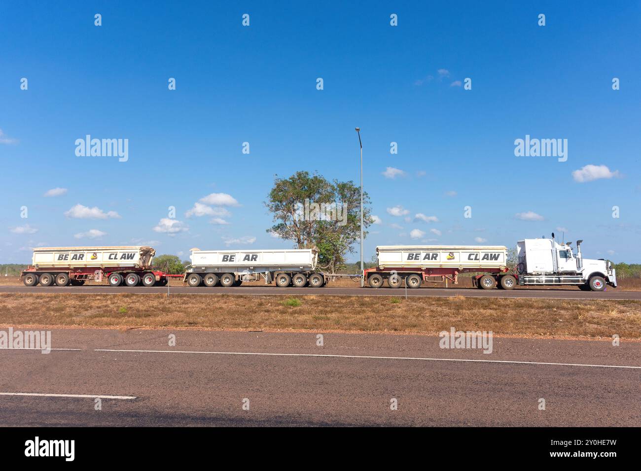 A three-trailer road train on Stuart Highway, Noonamah, Northern ...
