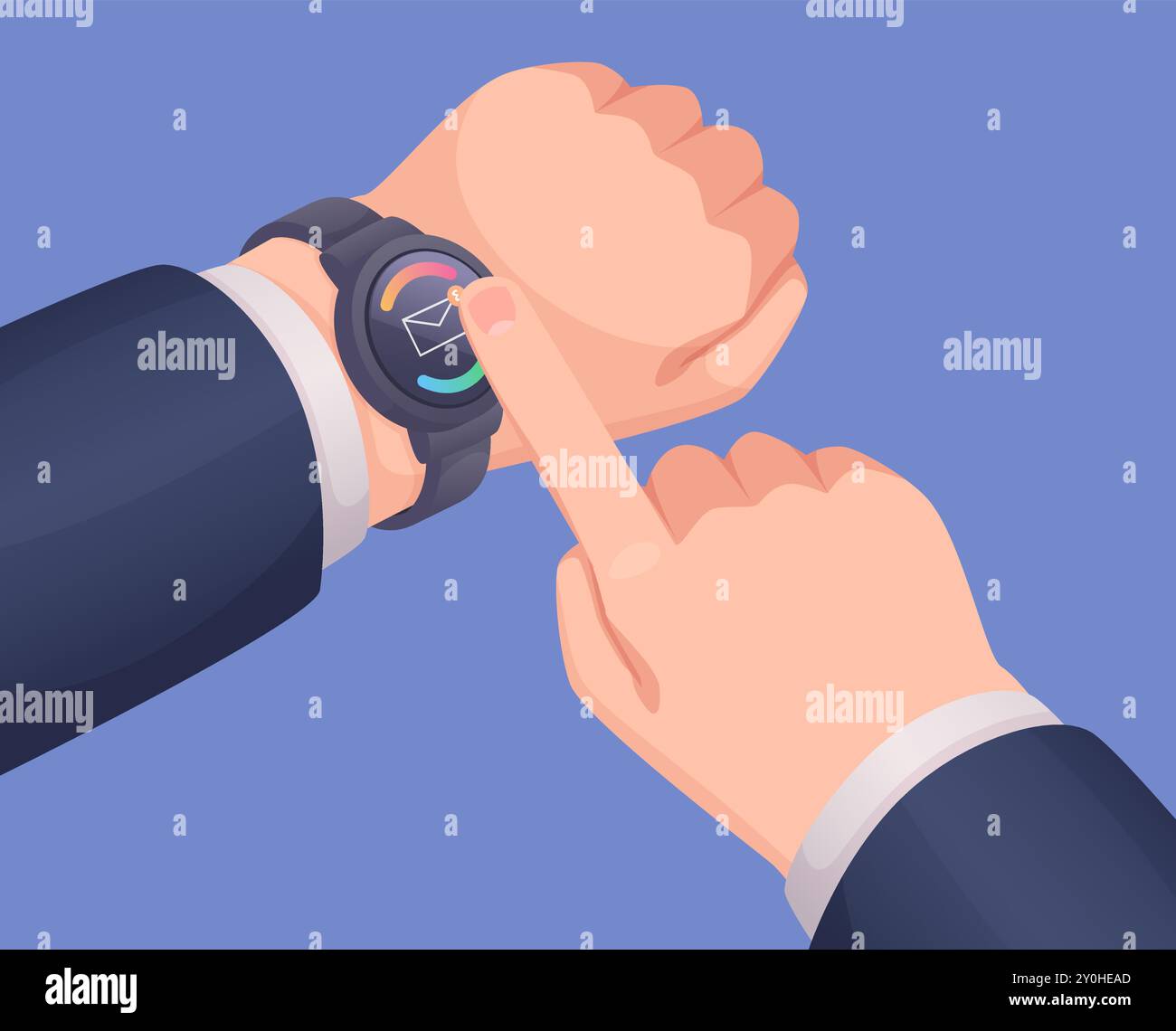 Watches on hand. People gesture with smartwatches finger touch on ...