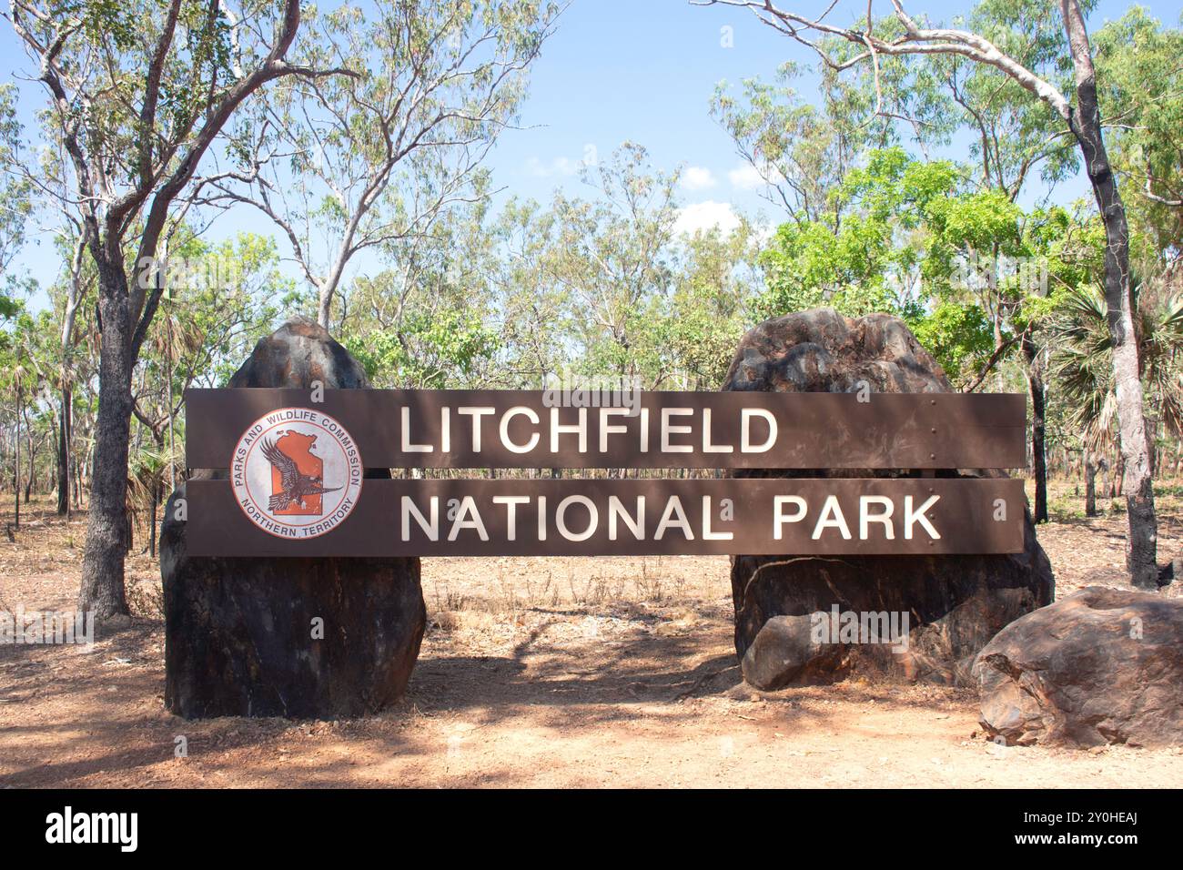Entrance sign to Litchfield National Park, Litchfield Park, Northern ...