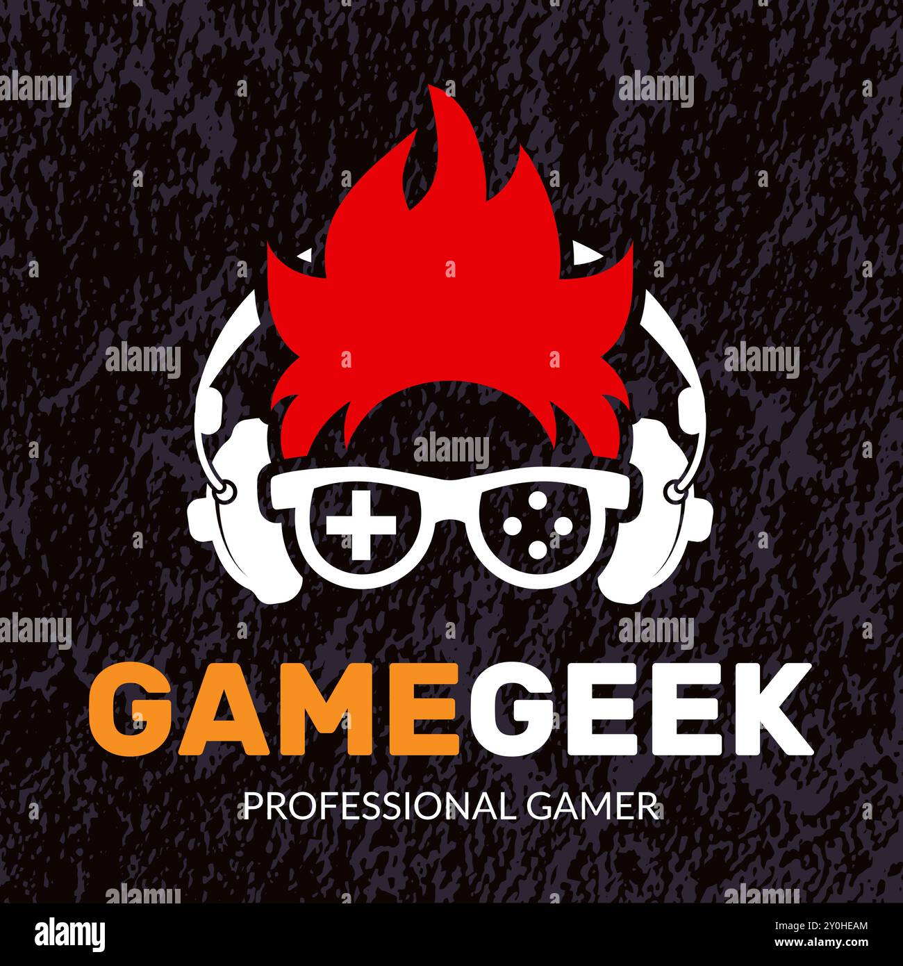 gamers poster. identity design placard with head of geek and stylized ...
