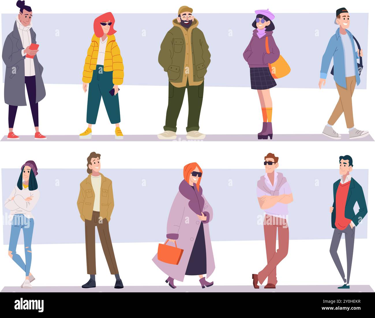 People in clothes. Trendy urban outfits for male and female characters ...