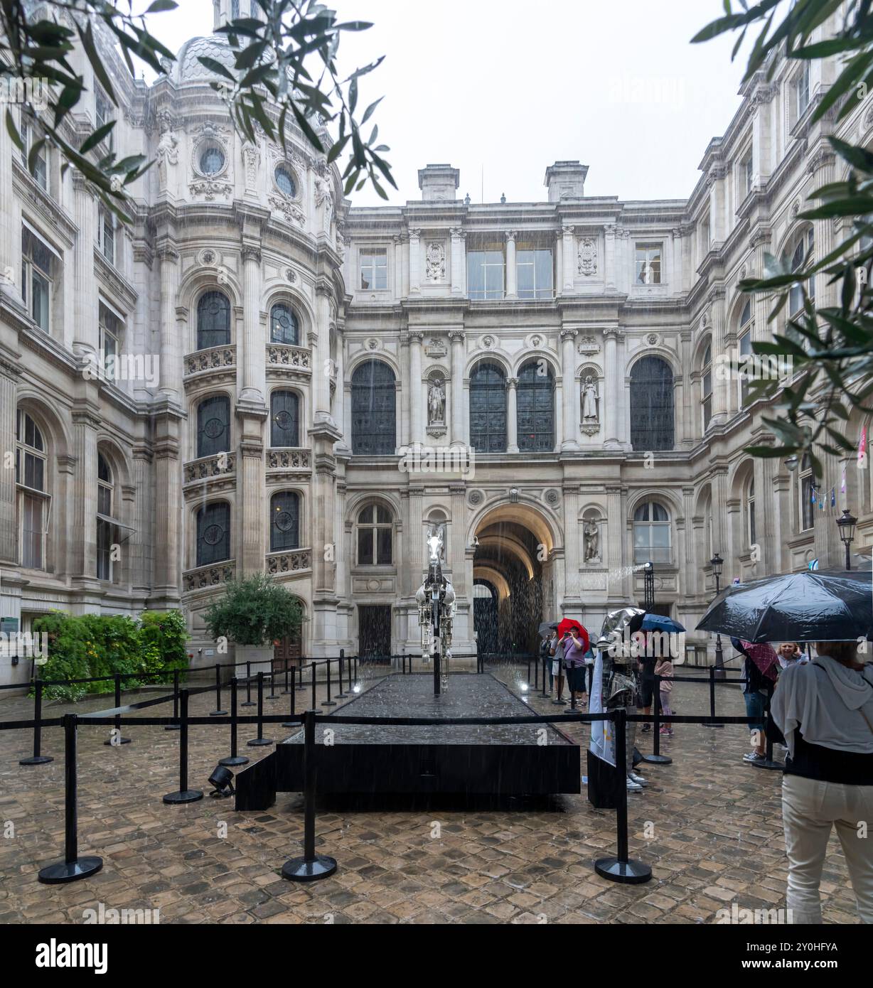 Paris, France - 08 30 2024: Paris city hall. Exhibition of Zeus, the ...