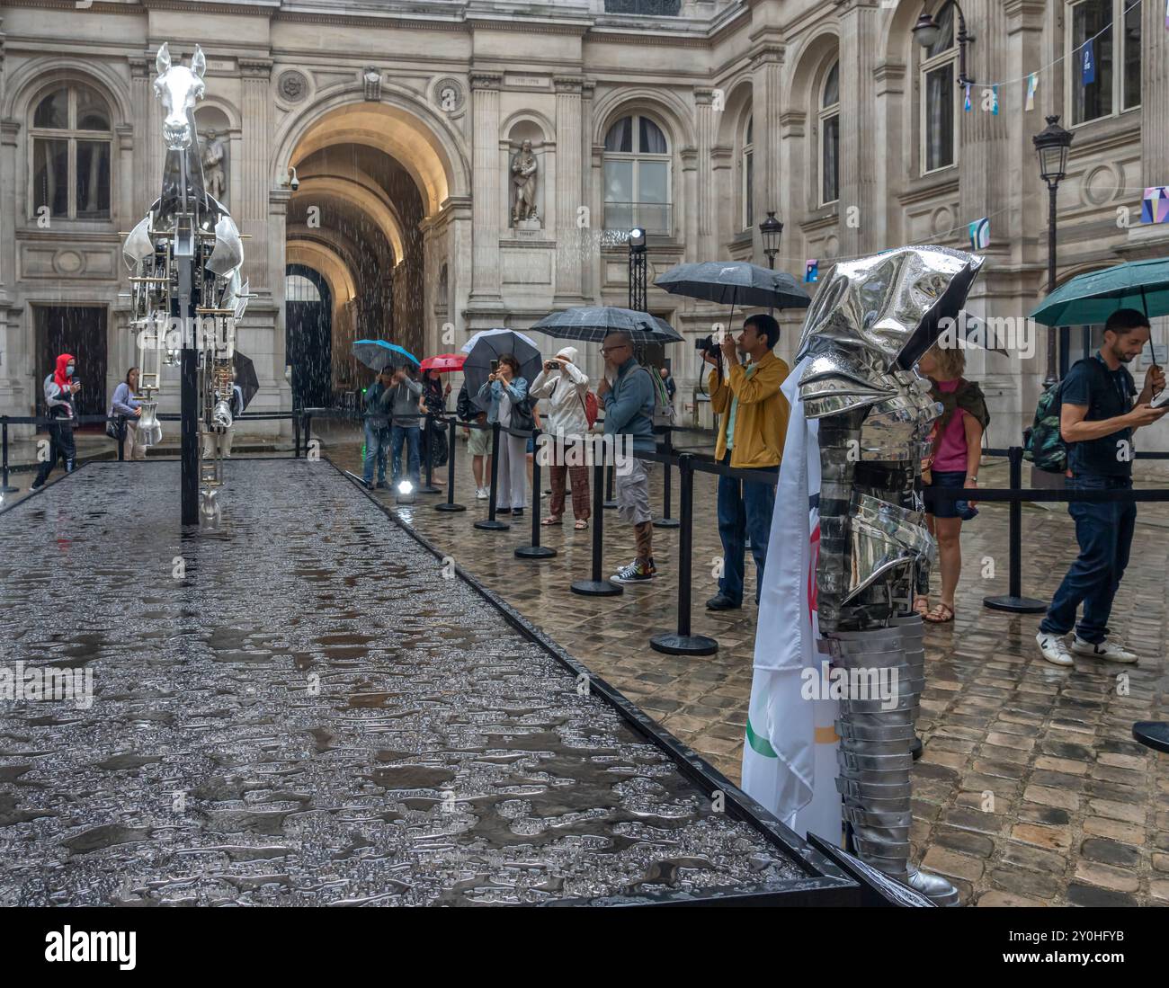 Paris, France - 08 30 2024: Paris city hall. Exhibition of Zeus, the ...